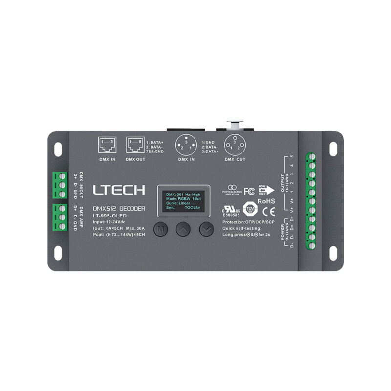 DMX 512 Controller RDM LT-995-OLED 5CH OLED Display 30A
