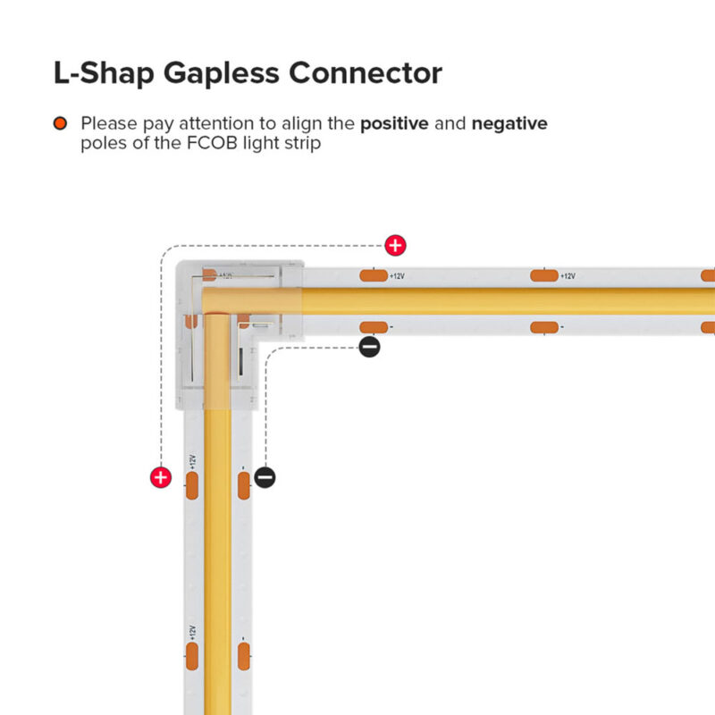 L Shape Transparent Solderless Connectors For COB LED Strips