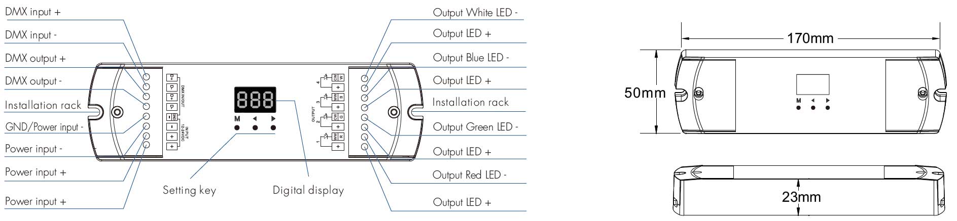 DMX Controller 4CH 20A 12V To 24V DC D4-L CV LED Decoder