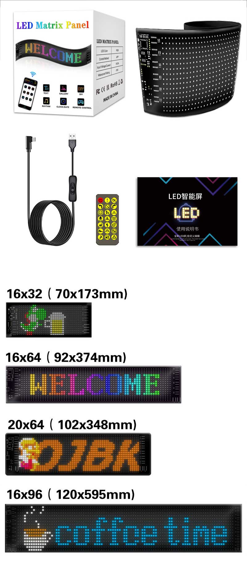 LED Matrix Panel DC5V Pixel RGB Flexible Display Screen